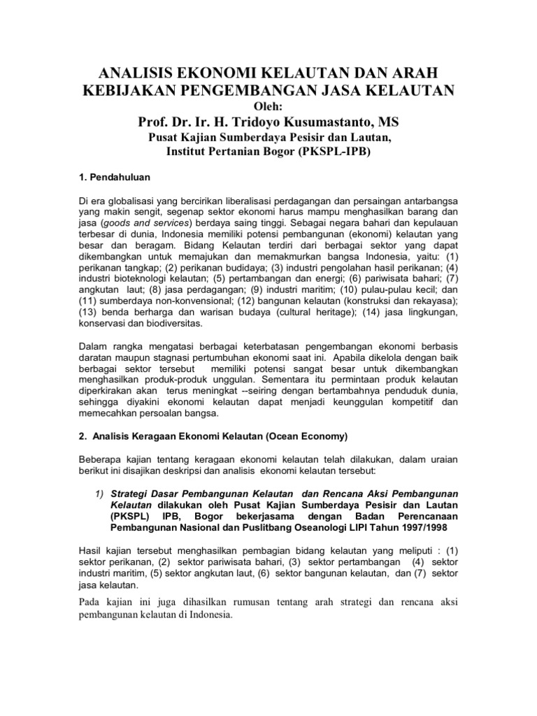Analisis Ekonomi Kelautan Dan Arah Kebijakan An Jasa Kelautan | PDF ...