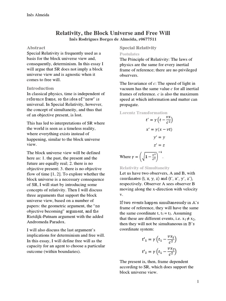 Relativity, The Block Universe and Free Will - AlmeidaInês | PDF ... Relativity, The Block Universe and Free Will - AlmeidaInês | PDF ...