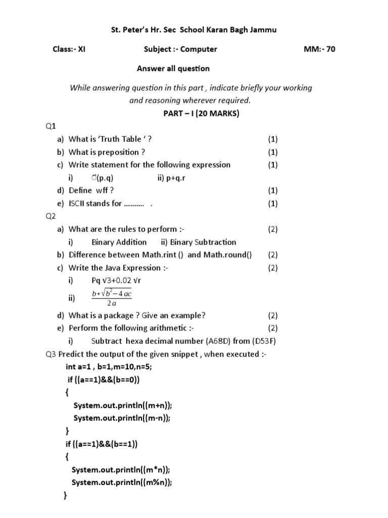 Class 11 Term 1 Isc | PDF | Arithmetic | Computer Programming