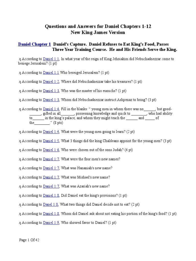 Questions and Answers For Daniel Chapters 1-12 New King James Version ...