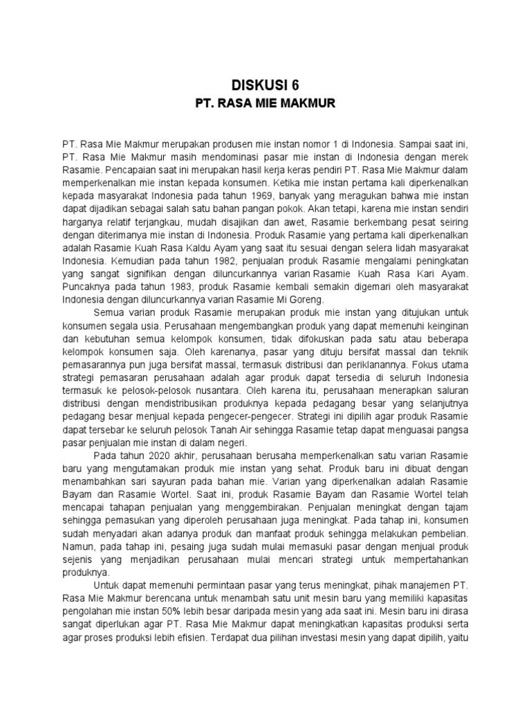 Diskusi 6 Rasa Mie - Bintang Mas - MSDM - Keuangan | PDF