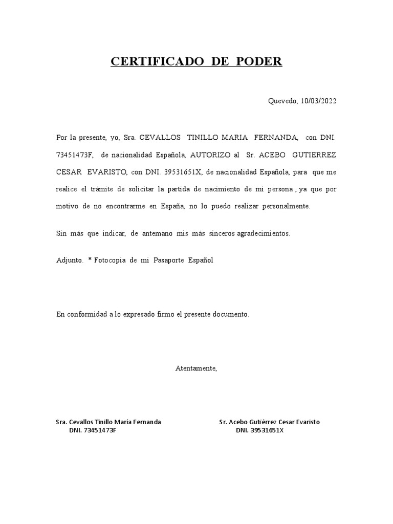 Certificado de Poder | PDF