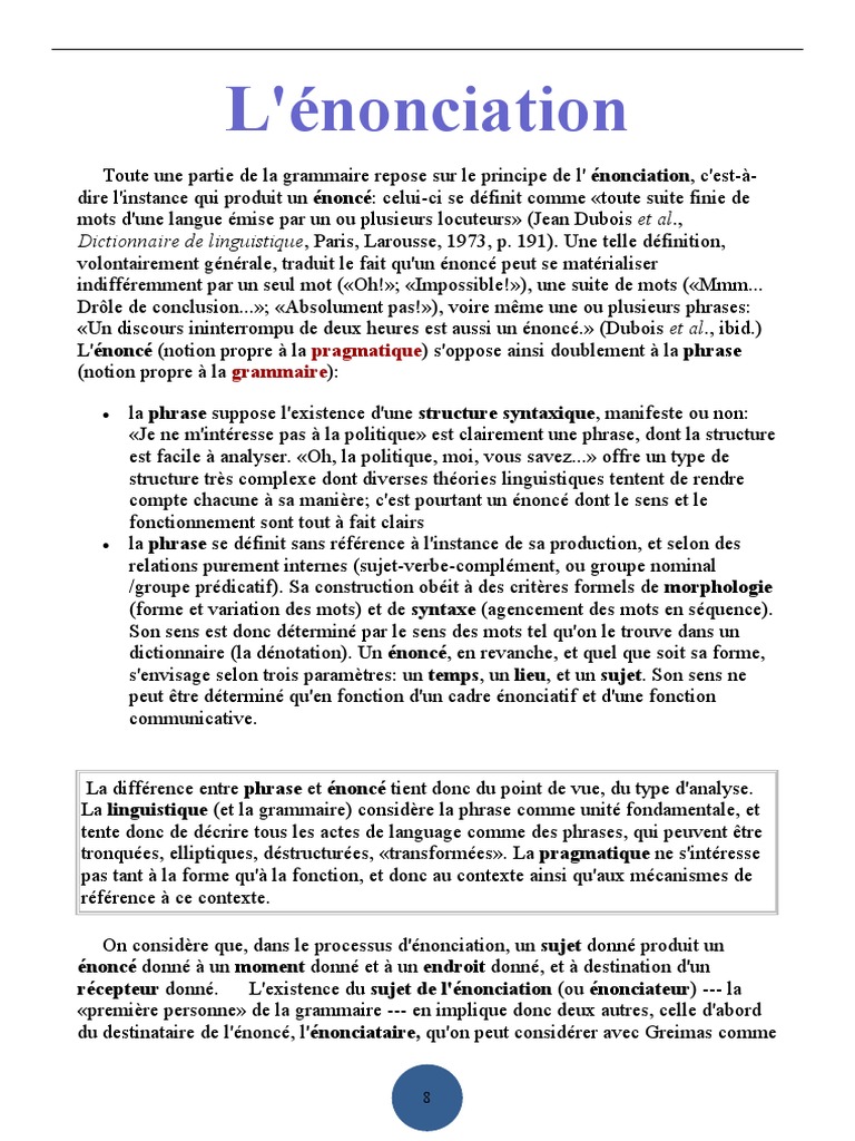 Comprendre l'énonciation en linguistique | PDF | Phrase | Sujet (Grammaire)