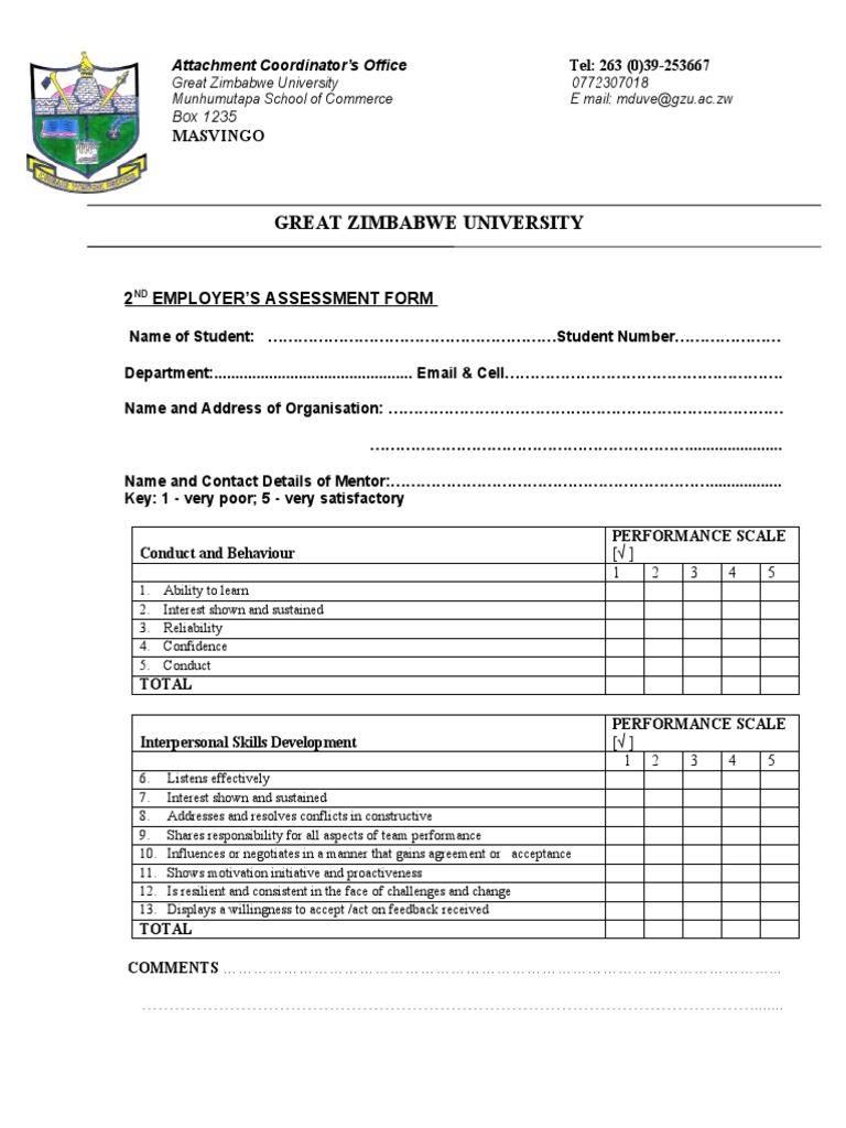 First & Second Employer's Assessment Form Word Docs | PDF | Education ...