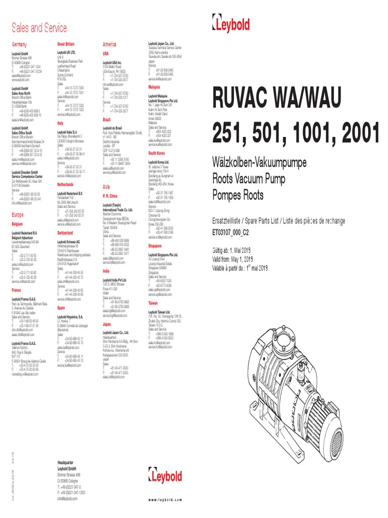 Ruvac Wa/Wau 251, 501, 1001, 2001: Wälzkolben-Vakuumpumpe Roots Vacuum ...