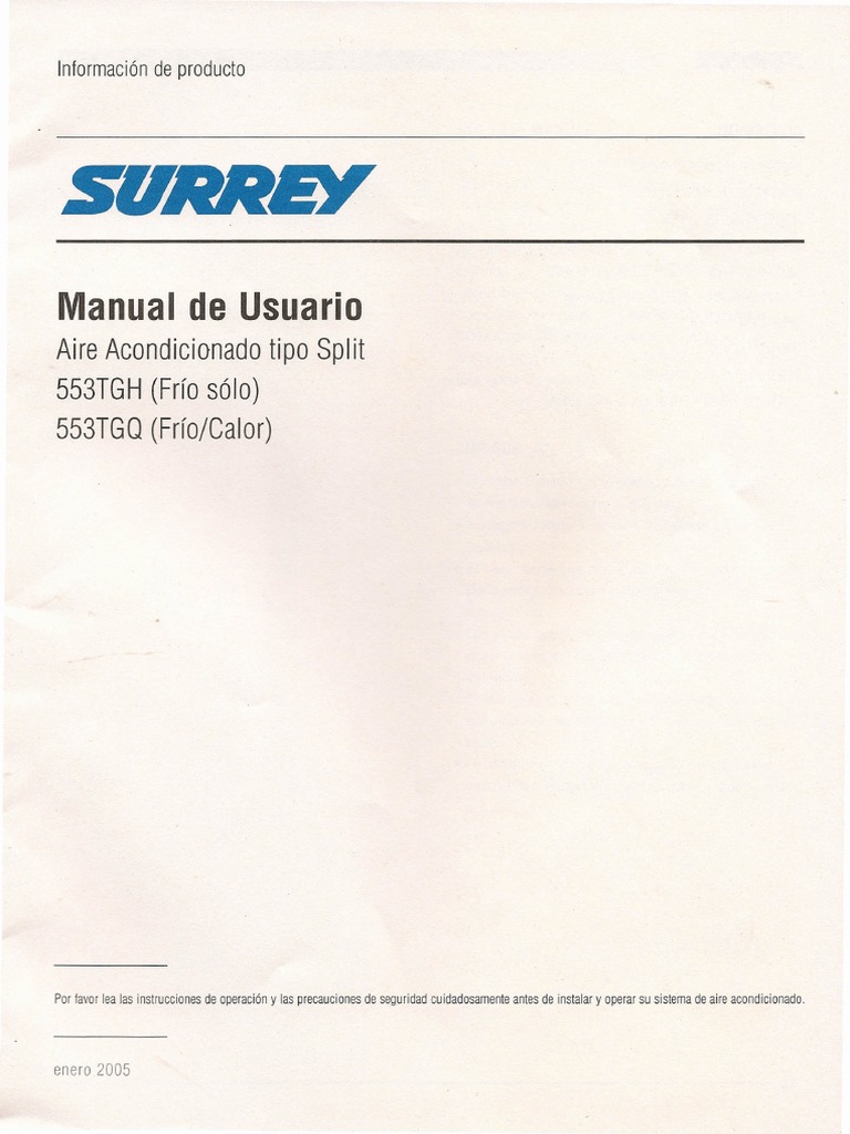 Manual Del Usuario - Aire Surrey | PDF | Aire acondicionado | Temperatura