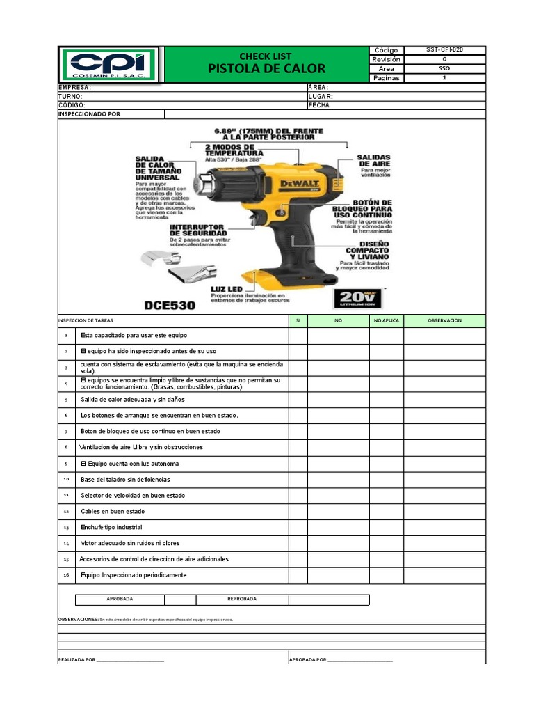 Sst-Cpi-020 Check List Pistola de Calor | PDF | Bienes manufacturados