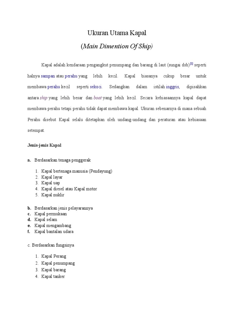 Ukuran Utama Kapal | PDF