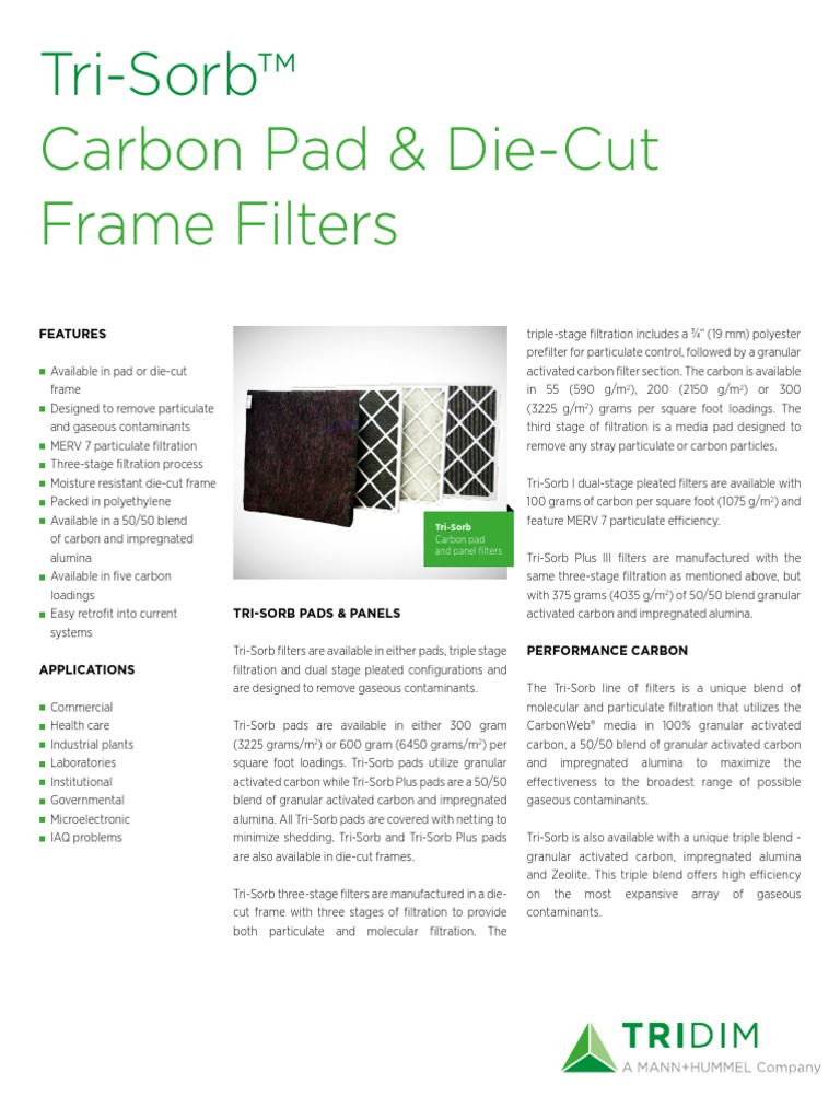 Carbon Pad & Die-Cut Frame Filters: Tri-Sorb™ | PDF | Filtration ...