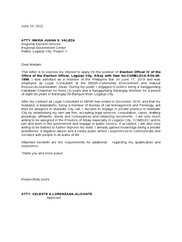 Application Letter Comelec | PDF | Social Science