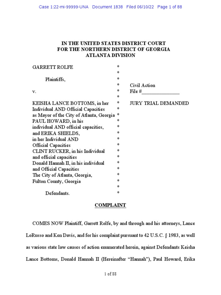Read Garrett Rolfe's Lawsuit | PDF | Use Of Force | Driving Under The ...
