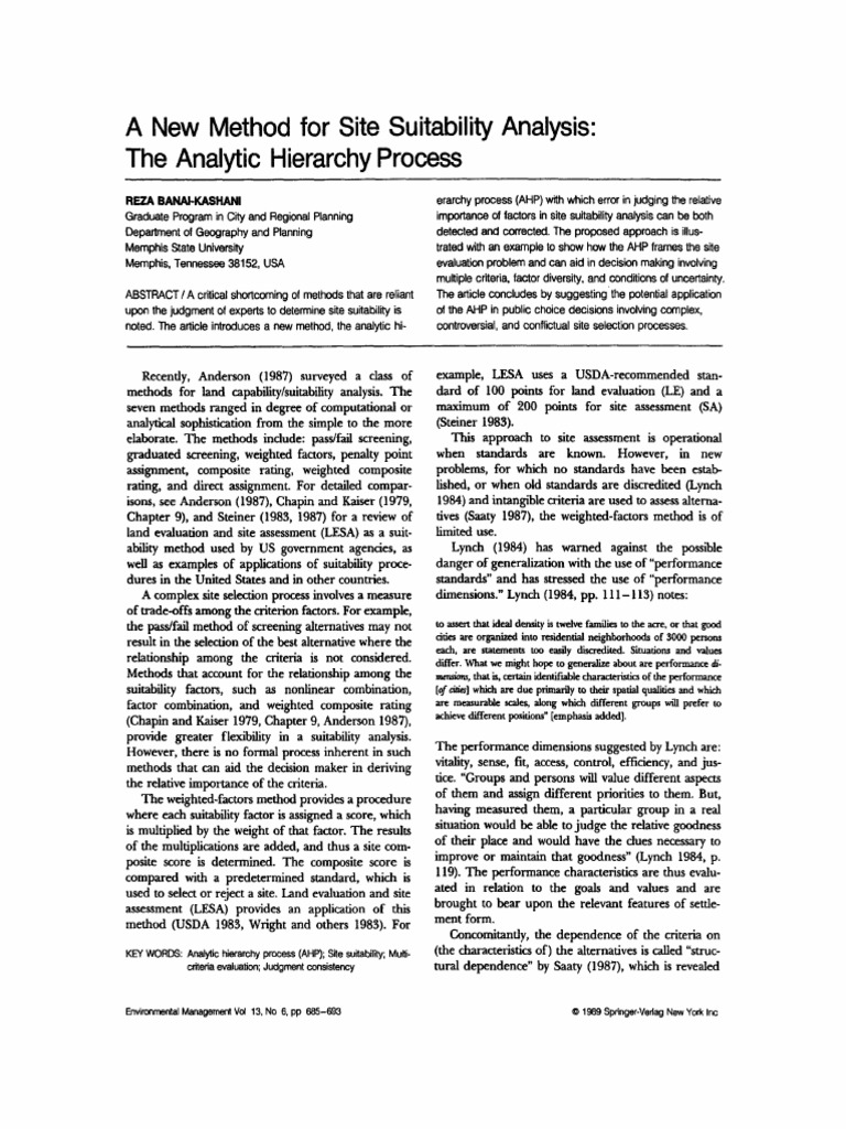 A New Method For Site Suitability Analysis: The Analytic Hierarchy ...