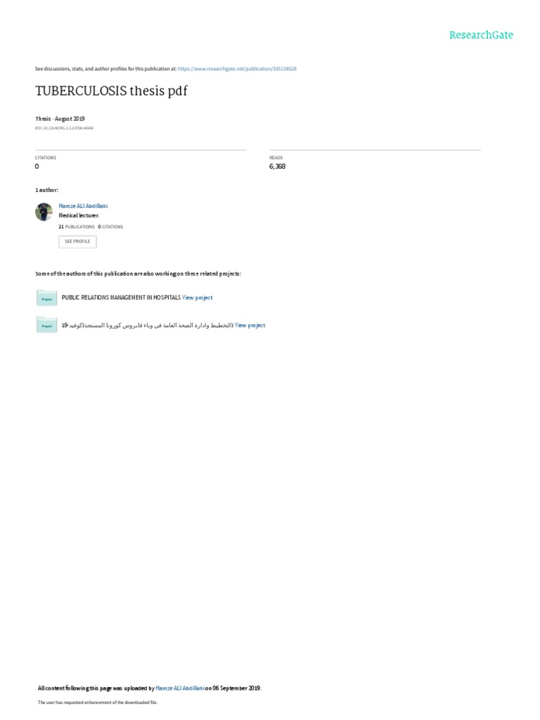 TUBERCULOSIS Thesis PDF: August 2019 | PDF | Tuberculosis | Immune System