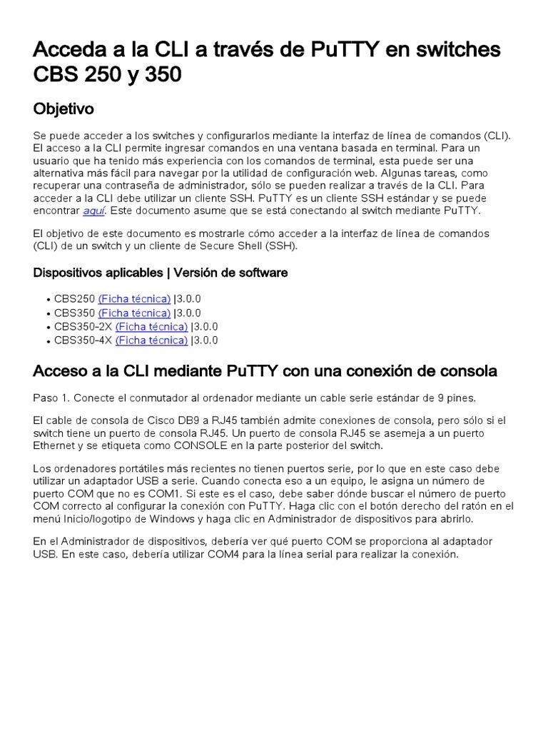 KMGMT 2238 Access The Cli Via Putty Using A Console Connection On Cbs 250 350 | PDF | Interfaz ...