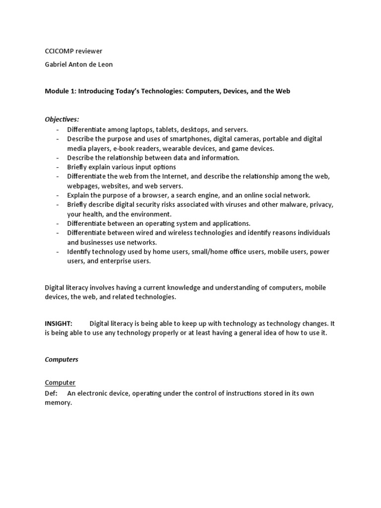 Module 1: Introducing Today's Technologies: Computers, Devices, and The Web | Descargar gratis ...
