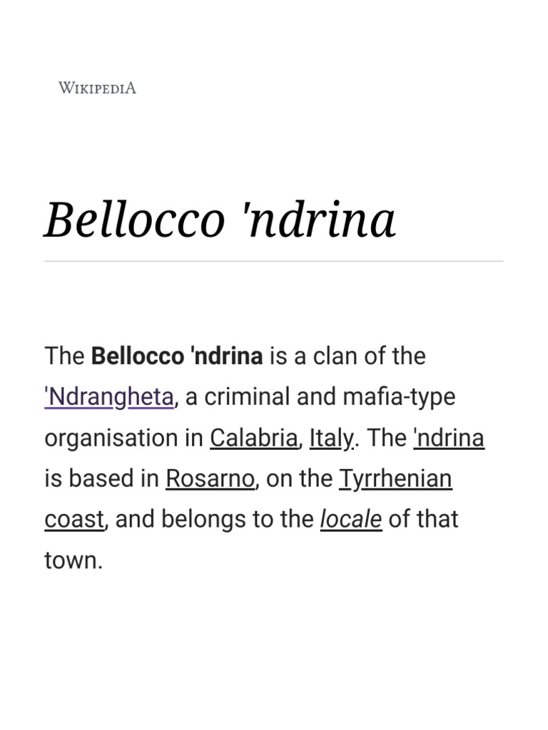 Bellocco 'Ndrina - Wikipedia | PDF | Organized Crime | Secret Societies ...