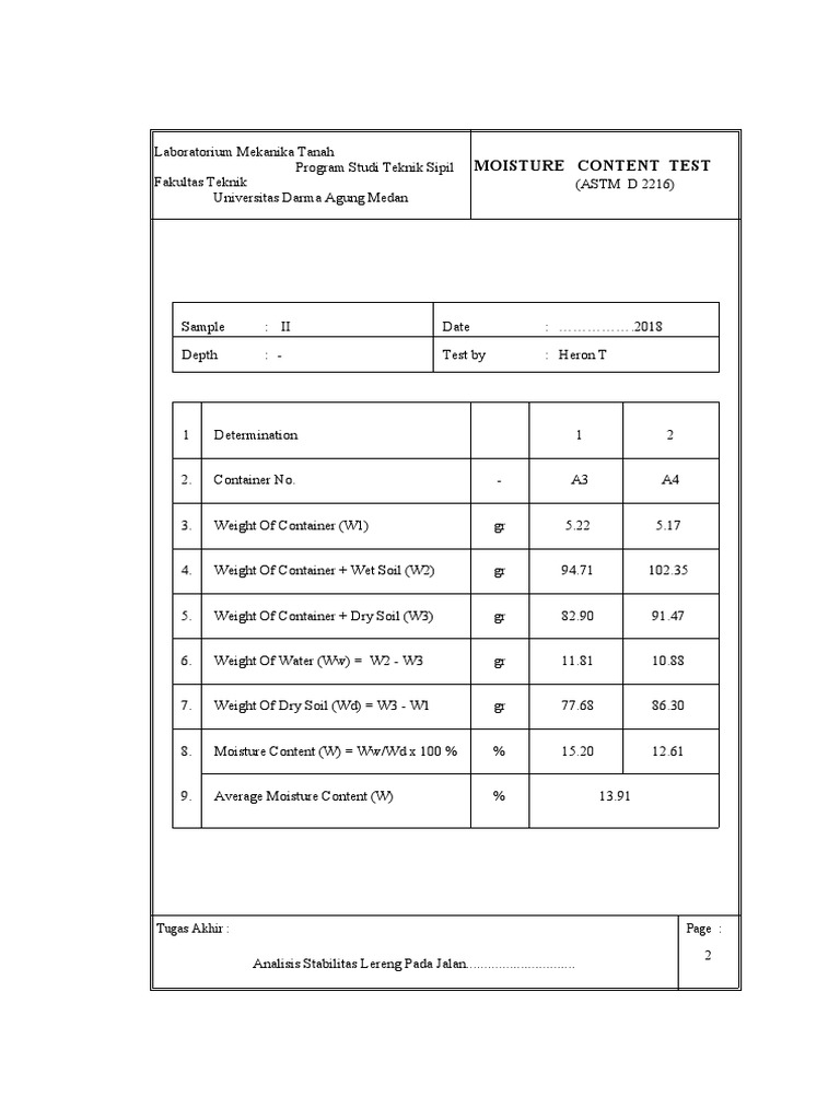 Moisture Content Test: Tugas Akhir | PDF | Environmental Technology ...
