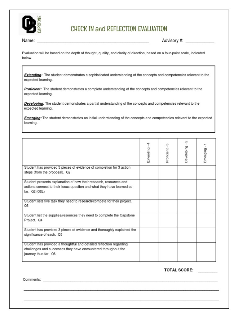 Check in and Reflection Evaluation 22-23 | PDF