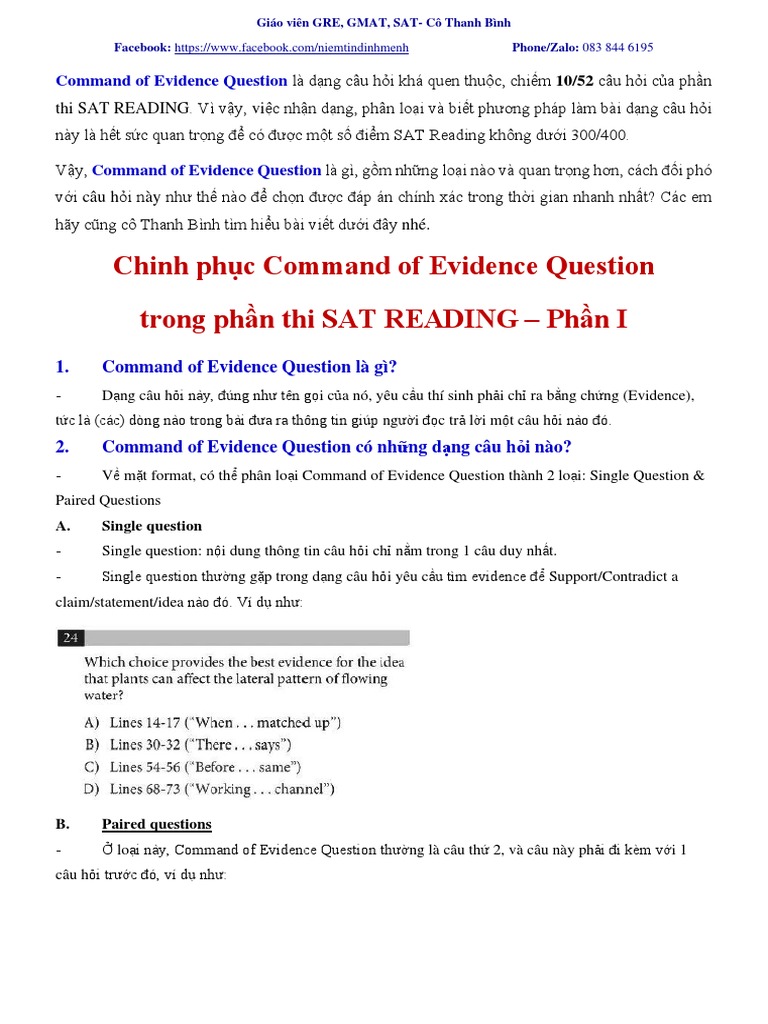 Chinh Phục Command of Evidence Question Trong Phần Thi SAT READING ...