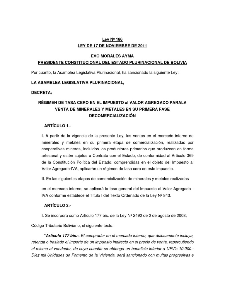 Ley 186 | PDF | Impuestos | Gobierno