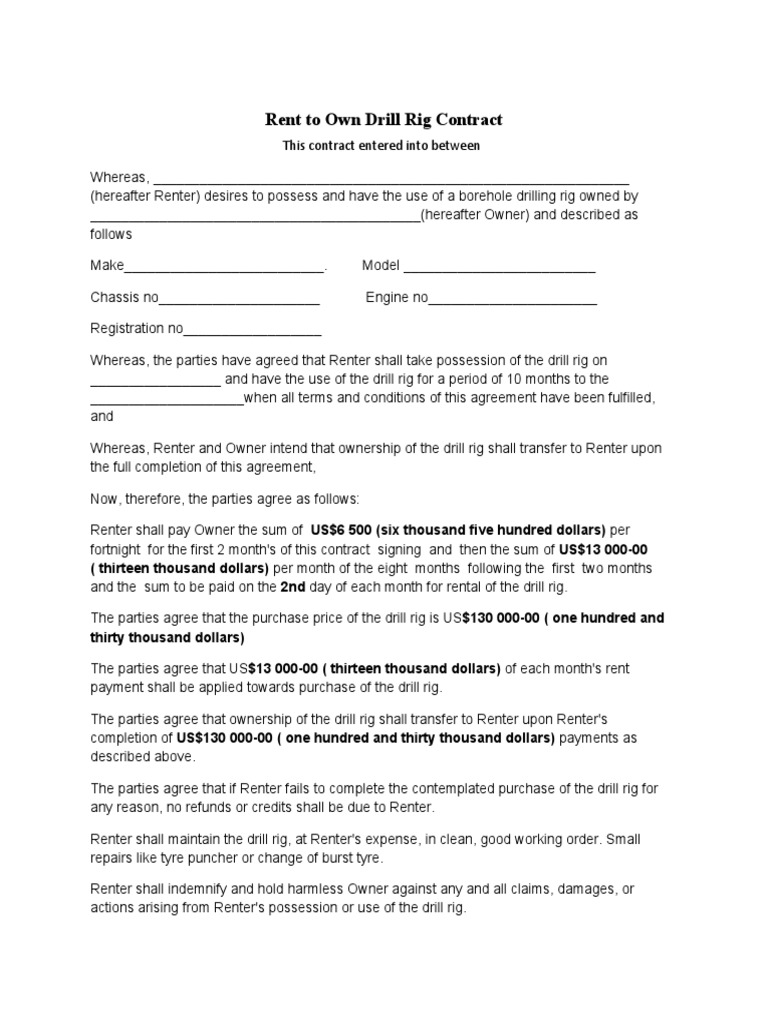 Rent-to-Own Drill Rig Contract: Terms for Transferring Ownership ...