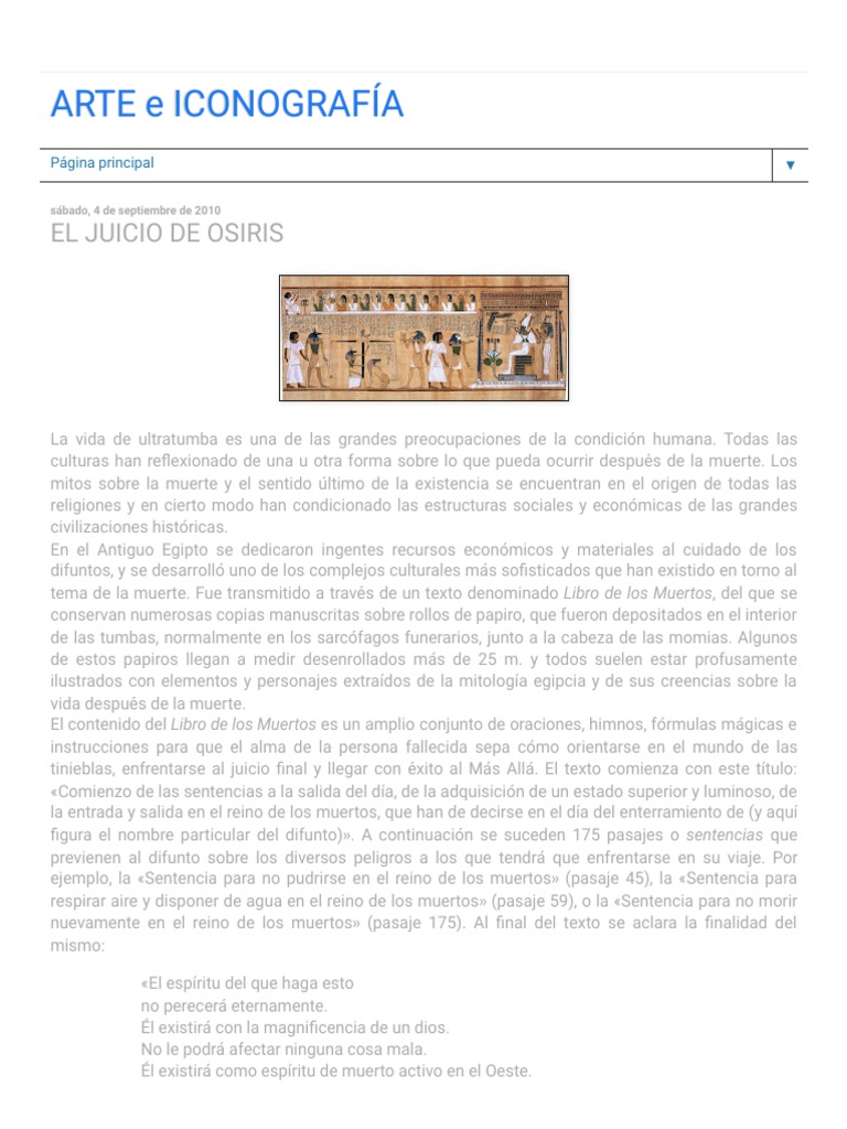El juicio de Osiris: representación del pasaje 125 del Libro de los ...