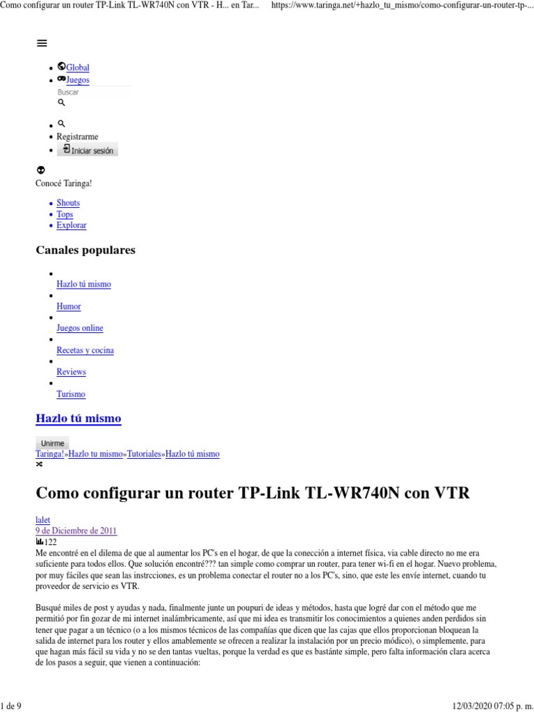 Como Configurar Un Router TP-Link TL-WR740N Con VTR - H... en Taringa ...