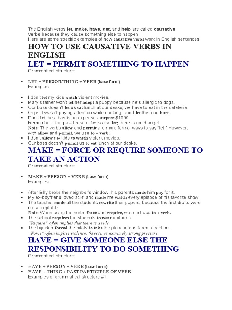 How To Use Causative Verbs in English: Let Permit Something To Happen ...