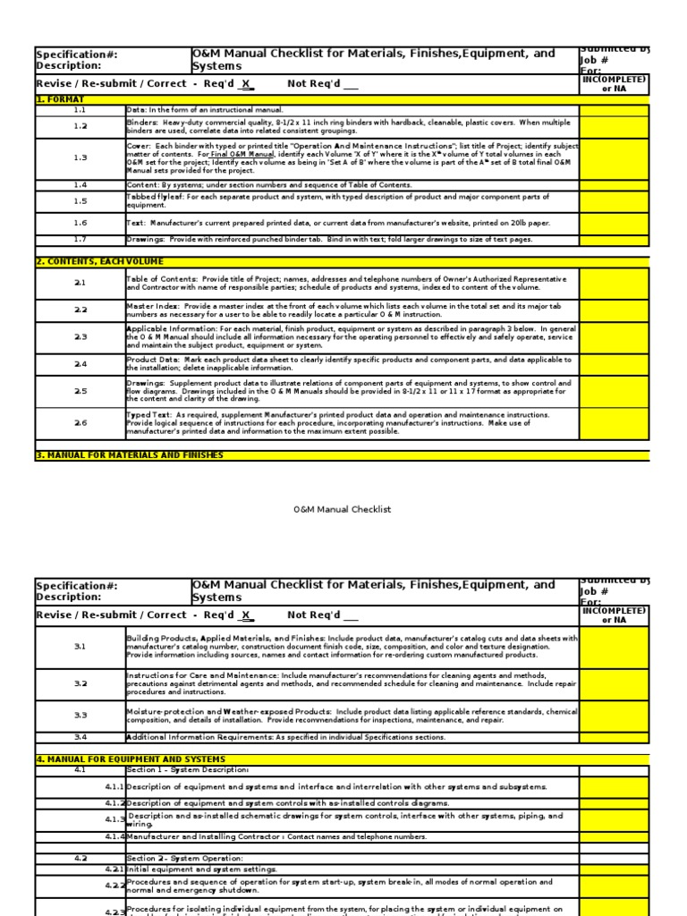 CX OM Manual Checklist | PDF | Specification (Technical Standard ...