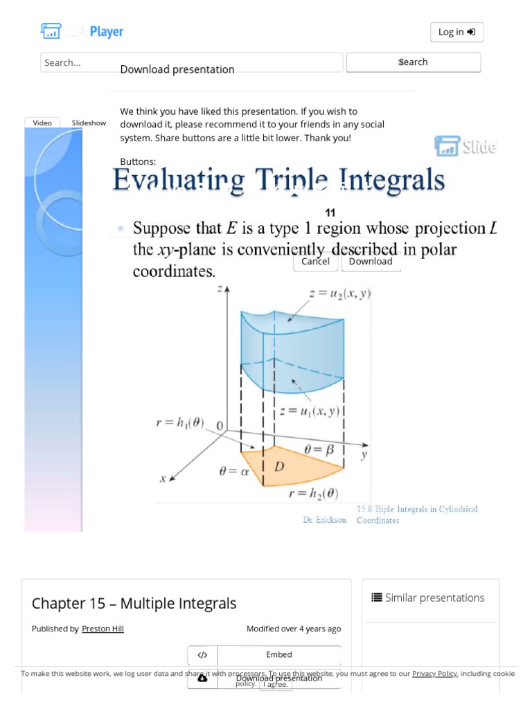 Chapter 15 - Multiple Integrals - PPT Video Online Download | PDF | Coordinate System | Http Cookie