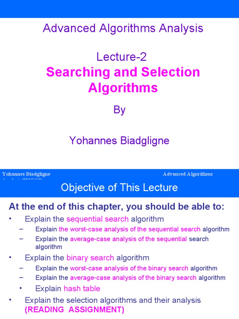 Advanced Algorithms Analysis Lecture-2: Searching and Selection Algorithms | Download Free PDF ...