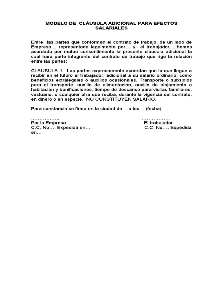 Modelo de Cláusula Adicional para Efectos Salariales | PDF