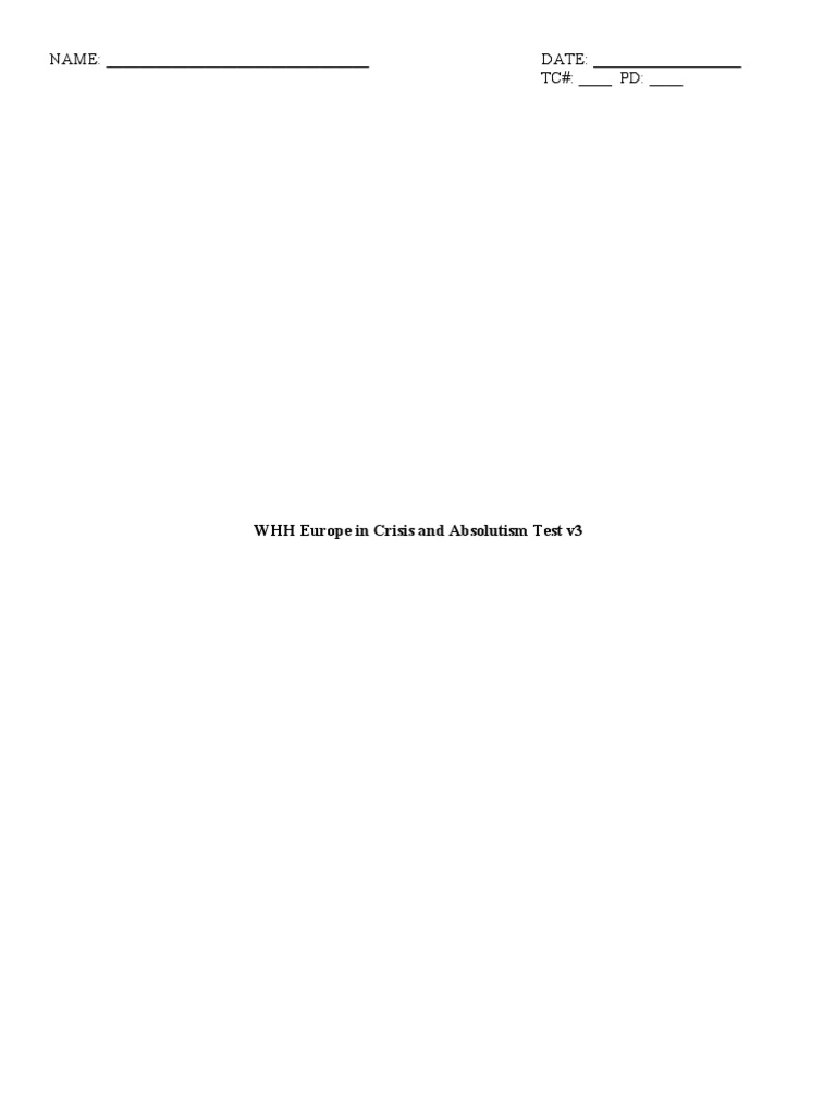 WHH Crisis Absolutism Test v1 | PDF | Huguenot | House Of Bourbon