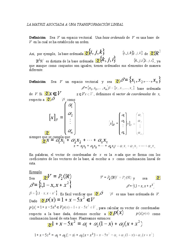La Matriz Asociada A Una Transformación Lineal Jose A. Rola.. | PDF | Espacio vectorial | Base ...