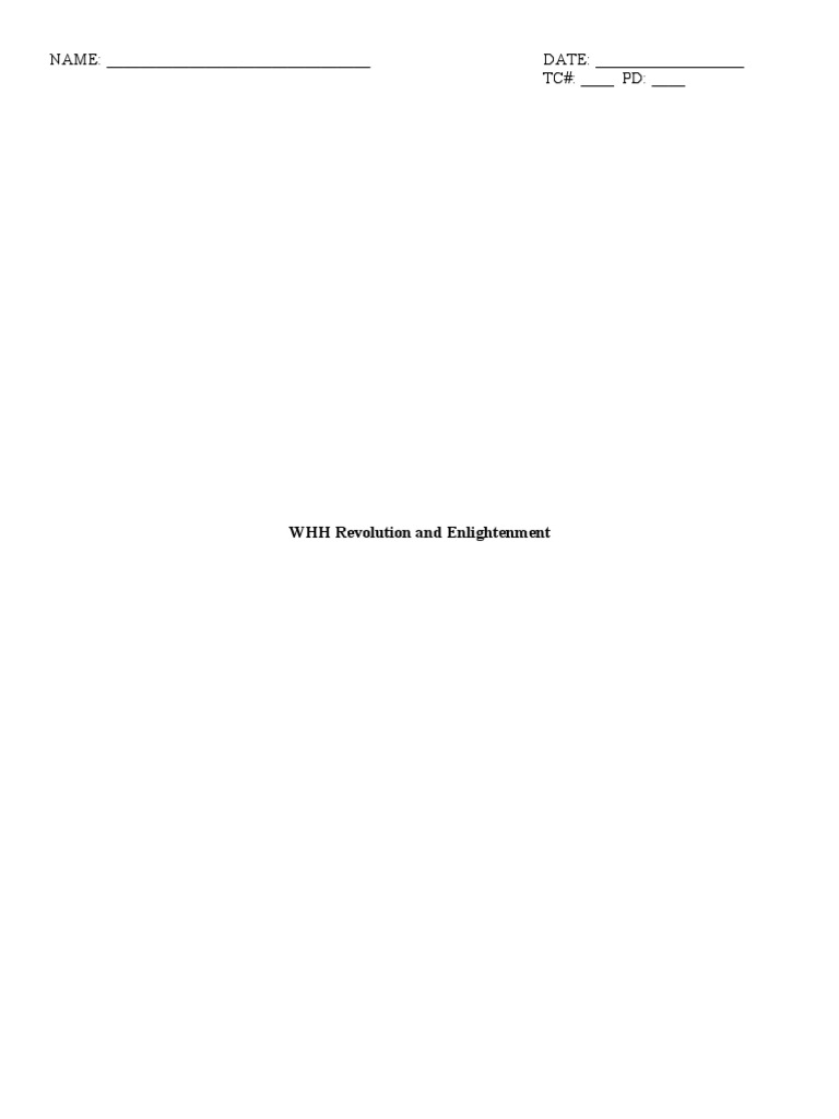 WHH Rev Enlightenment Test v1 | PDF | Age Of Enlightenment | Republicanism