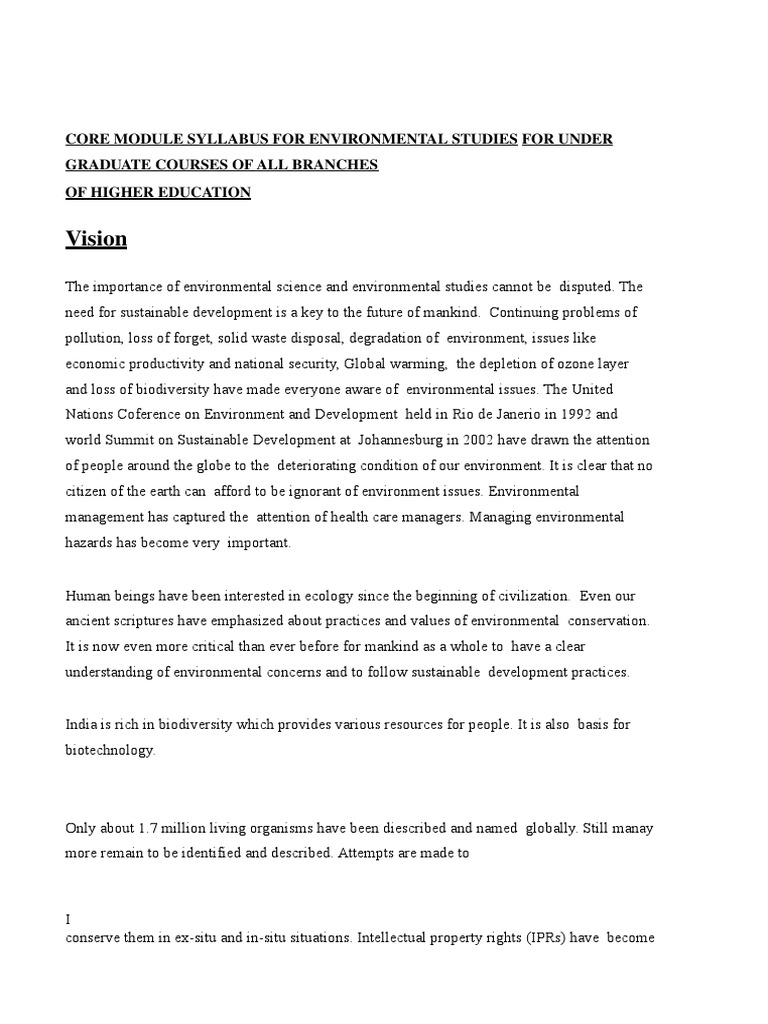 Vision: Environmental Studies For Undergraduate Courses | PDF ...