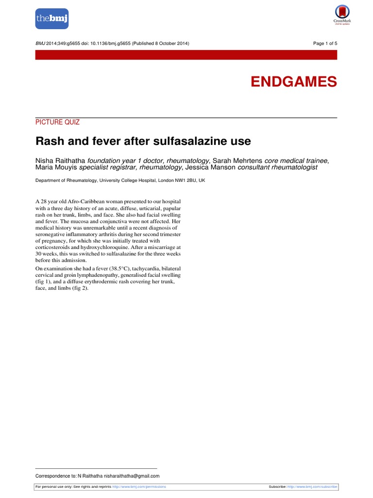 Rash and Fever After Sulfasalazine Use | PDF | Medicine | Medical ...