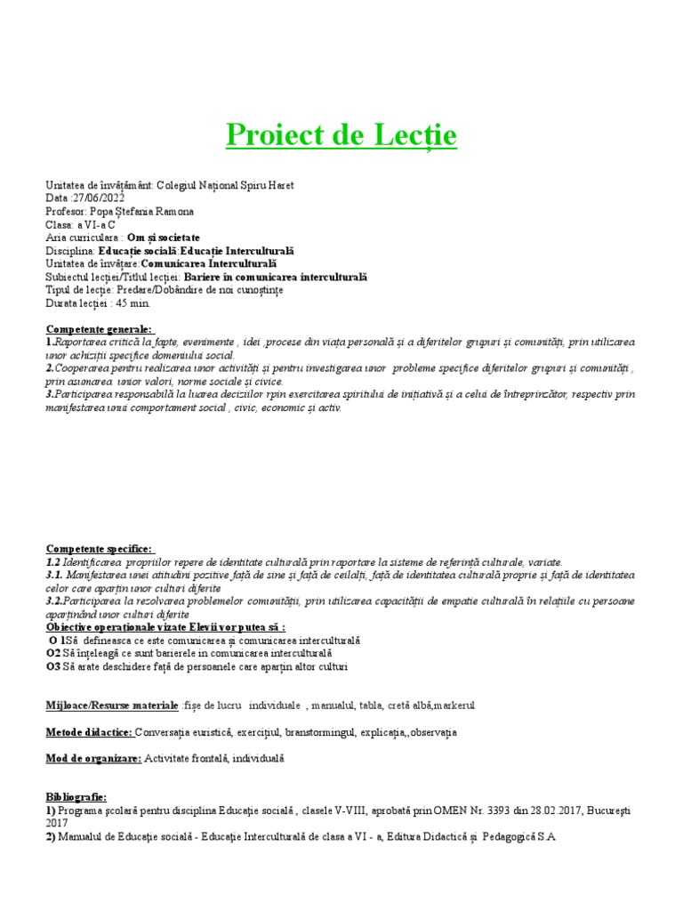 Proiect de Lectie Economie | PDF