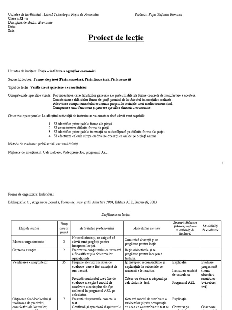 Proiect Lectie Evaluare | PDF