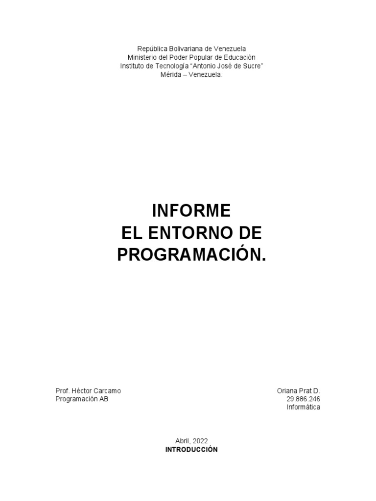 Informe Programación | PDF | Objeto (informática) | Lenguaje de ...