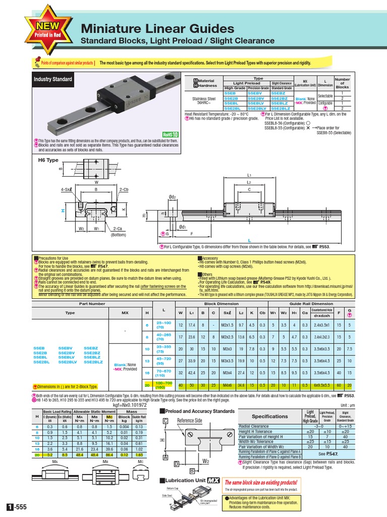 Miniature Linear Guides: Standard Blocks, Light Preload / Slight ...