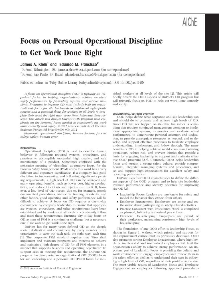 Focus On Personal Operational Discipline To Get Work Done Right | PDF ...