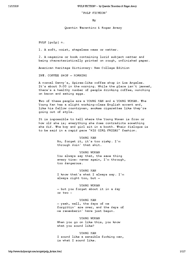 PULP FICTION Script by Quentin Tarantino & Roger Avary | PDF | Pulp Fiction