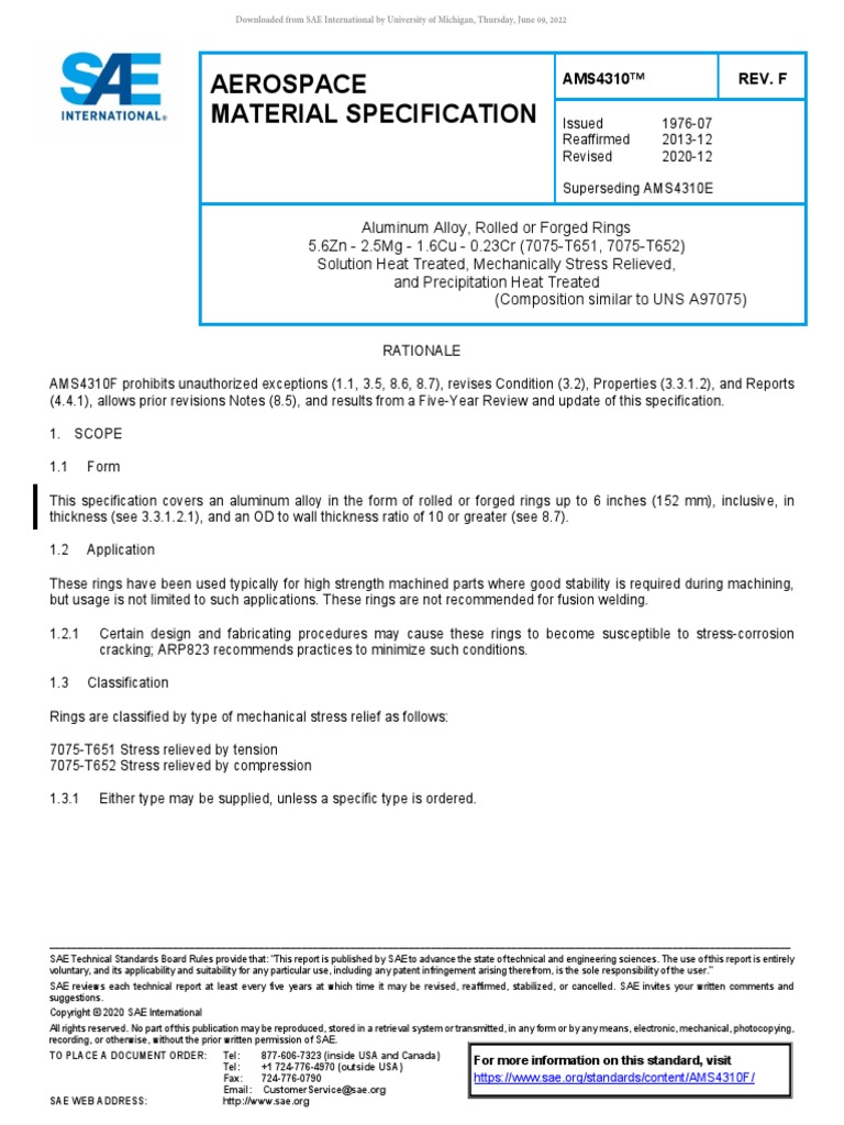 Aerospace Material Specification: AMS4310™ Rev. F | PDF | Heat Treating ...