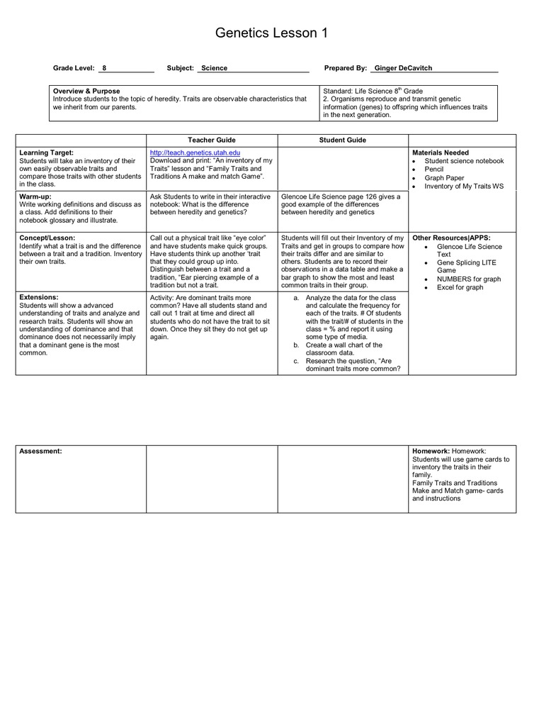 Genetics Lesson 1 | PDF | Heredity | Genetics Genetics Lesson 1 | PDF | Heredity | Genetics