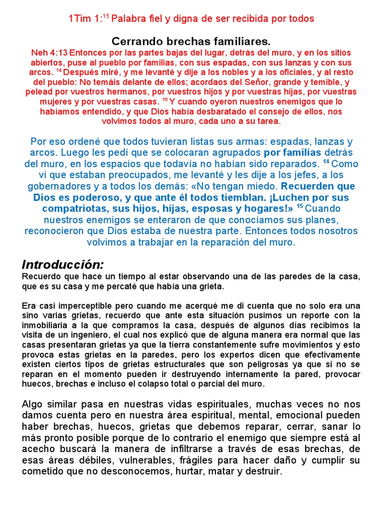 Cerrando Brechas en Mi Familia | PDF | Oración | Satán