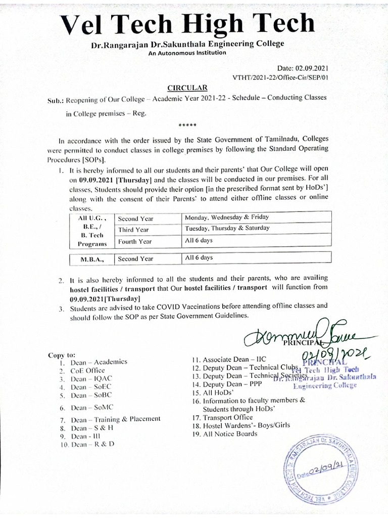 College Reopening Circular - 1 | PDF