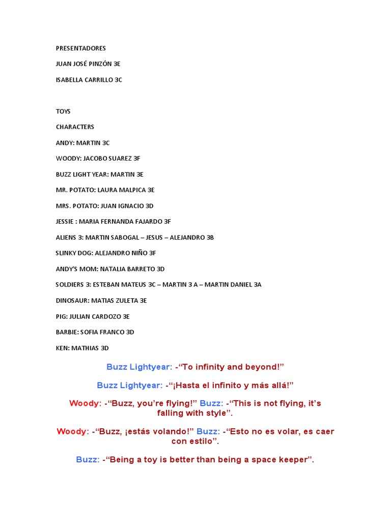 Toy Story Script | PDF | Muñecas y muñecos ficticios | Coleccionar juguetes