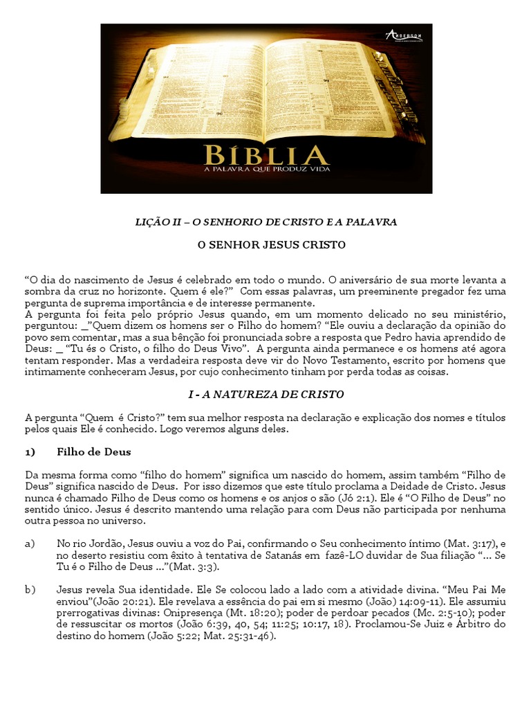 2 o Senhorio de Cristo e A Palavra | Download grátis PDF | Jesus | Deus