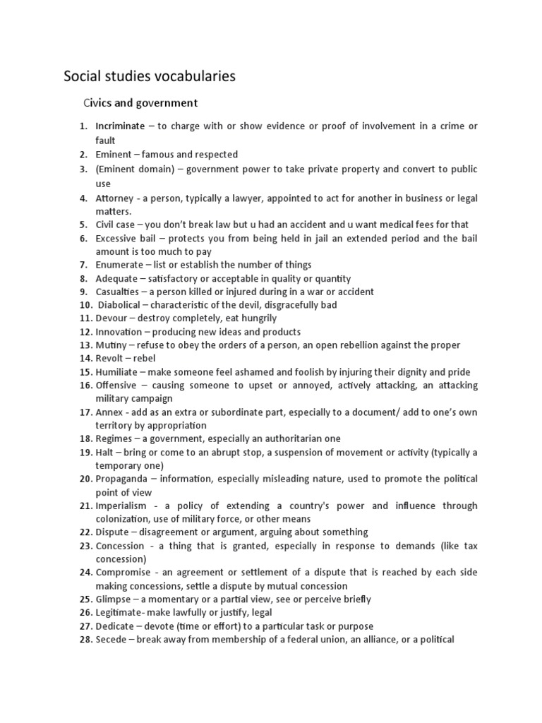 Essential Civics Vocabulary Terms | PDF | International Relations ...